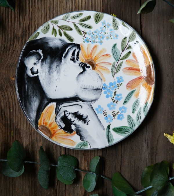 El Yapımı Tasarım Çini Tabak Şempanze - Pitane